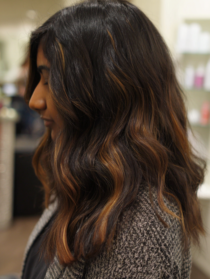 22 Black Hair with Brown Highlights for a Warm Sun Kissed Touch