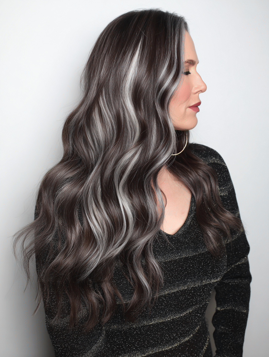 27 Beautiful Brown Hair with Silver Highlights for a Soft Dimensional Glow