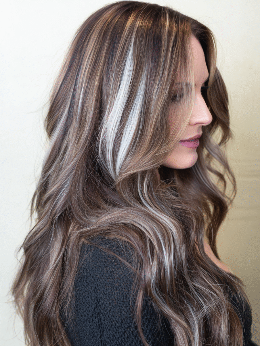 27 Beautiful Brown Hair with Silver Highlights for a Soft Dimensional Glow